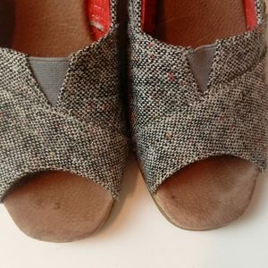 Toms | Shoes | Toms Tweed Sparkle Open Toe Cork Wedge Sandal Shoe ...